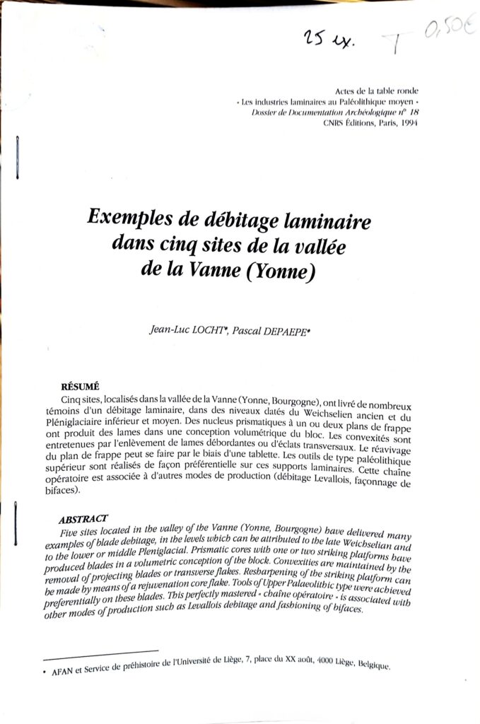"Exemples de débitage laminaire dans cinq sites de la vallée de la ...